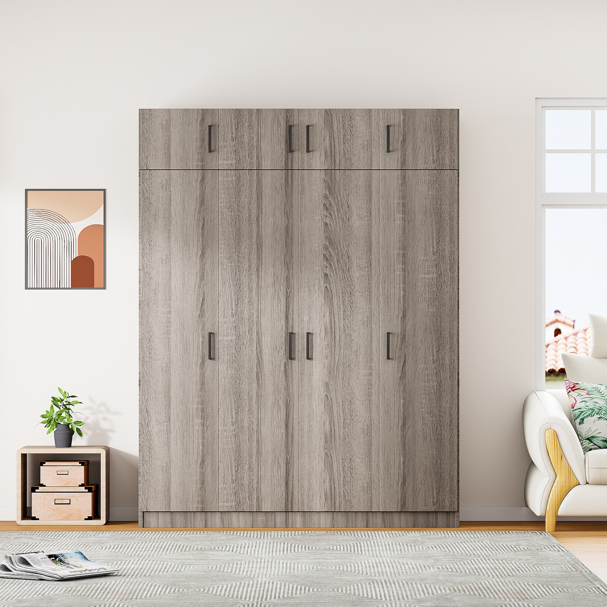 Wardrobe with Multiple Storage Space and Top Cabinet by Harper Bright Designs On Sale Bed Bath Beyond 40946381