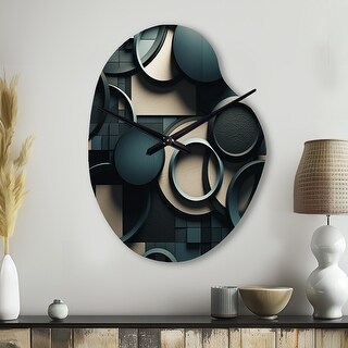Designart - Teal Fragmented Forms - Cubism Large Wall Clocks - Modern ...