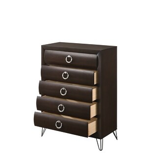 Dark Merlot Finish 5-Drawer Chest with Curved Fronts, Felt-Lined Top ...