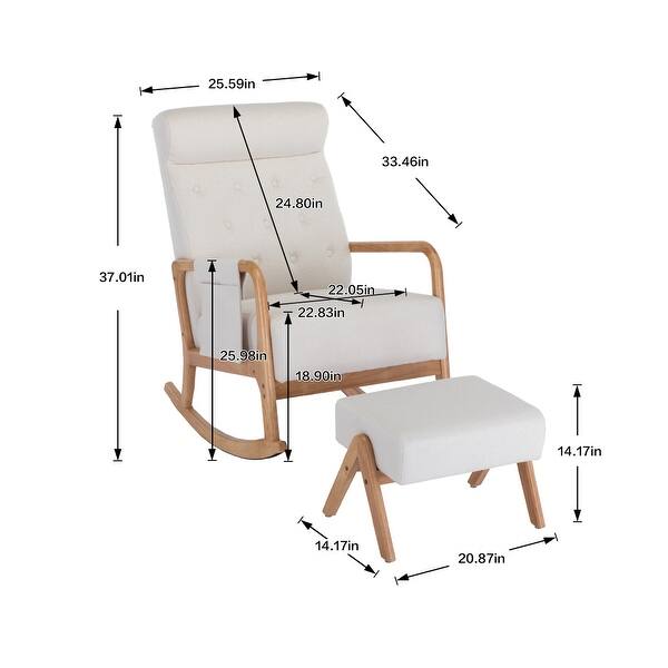 Rocking Chair With Ottoman, Mid-Century Modern Upholstered Fabric ...
