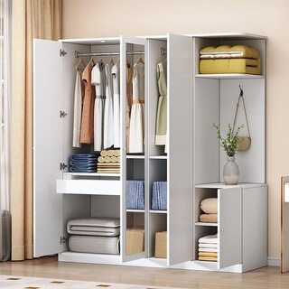 4-Door Wardrobe with Full-Length Mirror and 1 Hidden Drawer, Modern ...