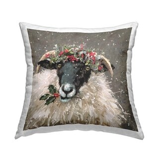 Stupell Snowy Holiday Sheep Holly Printed Throw Pillow Design by Pip ...