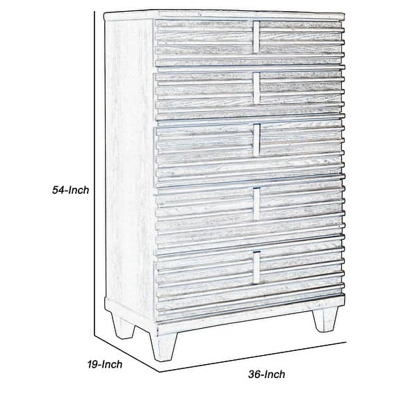 Raised Slatted Front 5 Drawer Chest with Tapered Feet, Brown - Bed Bath ...