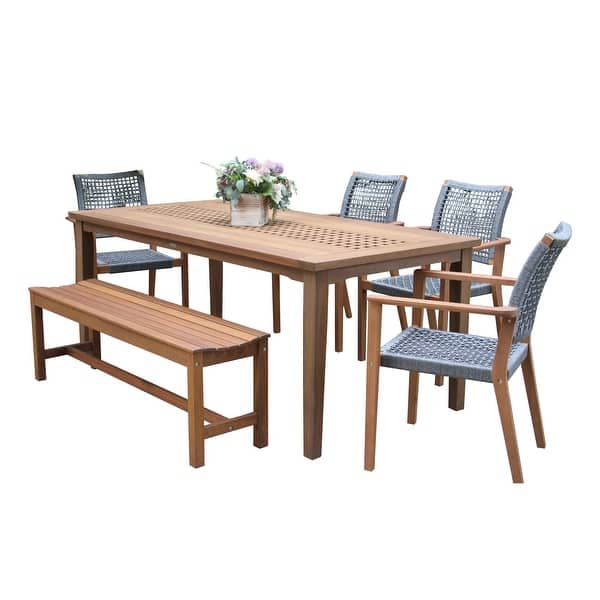 Eilaf 7-Piece Eucalyptus Checkerboard Dining Set With Rope Chairs - Bed ...