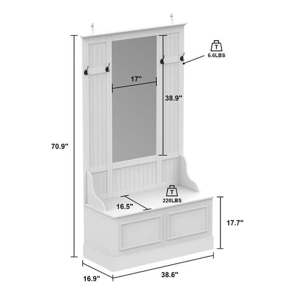 Hall Tree-Wide Bench White Lacquer Hidden Storage Bench Closet Mirror ...