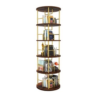 5 Tier Rotating Bookshelf, 360° Display Round Spinning Bookshelf, Wood ...