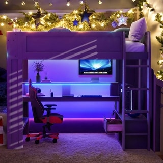 Multifunctional Design Wood Full Size Gaming Loft Bed with Desk, Multi ...