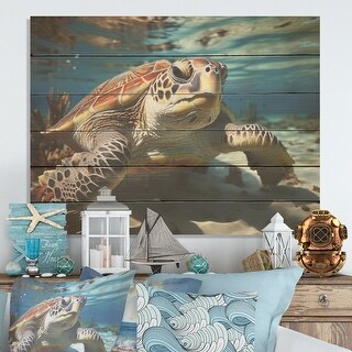 Designart "Minimalist Lagoon Turtle" Turtle Wood Wall Decor - Modern ...
