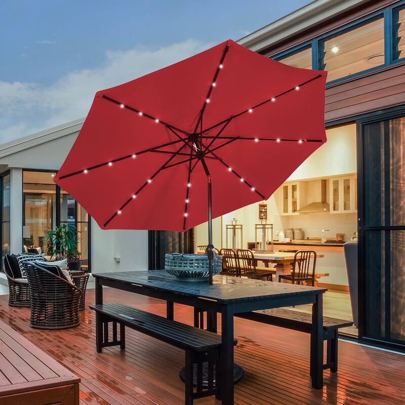 10ft Patio Umbrella Solar LED Lighted Market Umbrella w/Crank ...