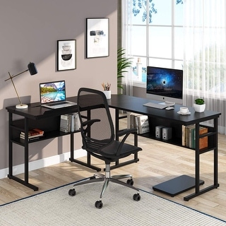 67 inch L-Shaped Desk with Storage Shelves Corner Desk Drafting Table ...