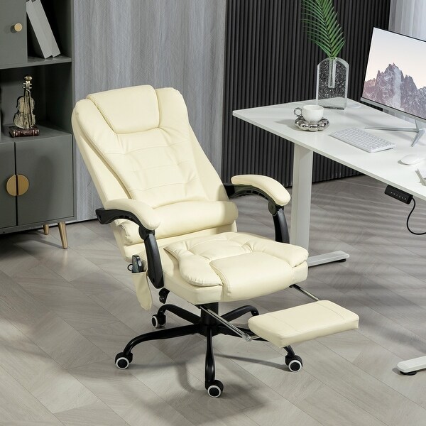 High Back Computer Chair Desk Chairs with Lumbar Support Footrest Reclining Back Cream White