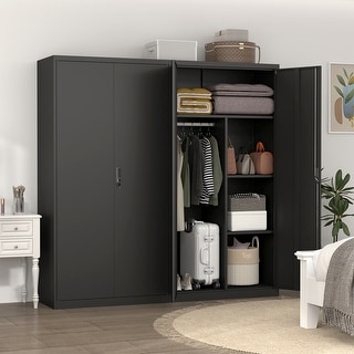 Large-Capacity Metal Wardrobe With Hanging Rod, Lockable And Waterproof ...