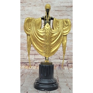 J. Erte Art Deco Golden Lady Sculpture With Flowing Drapery On Marble ...