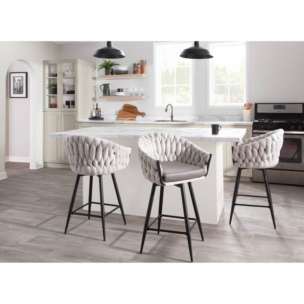Porch & Den Livesey Braided Counter Stool with Square Black Footrest ...