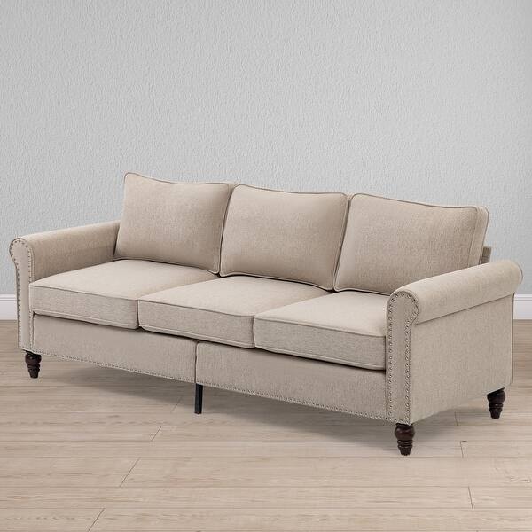 White Linen Upholstered 3-Seater Sofa with High-Density Foam - Bed Bath ...