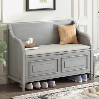 Storage Bench with Removable Cushion and Clamshell Lockers Wooden ...