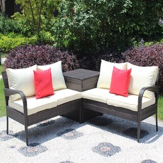 3 Piece Patio Rattan Outdoor Sectional with Storage Box - Bed Bath ...