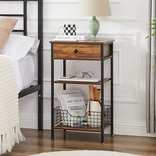 27.5" Tall Nightstand with 1-Drawer and Open Storage Shelf, Metal Frame ...