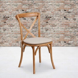 Stackable Oak Wood Cross Back Bistro Chair with Cushion - 400lb ...