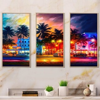 Designart "Miami Beach Holidays I" City Miami Framed Canvas Art Print ...