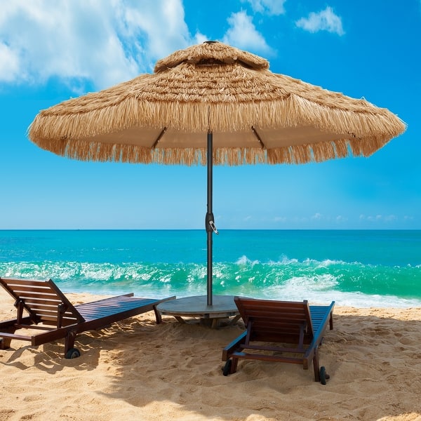 GDY 9 FT 32 LED Thatched Tiki Umbrella, Hawaiian Style Beach Patio ...