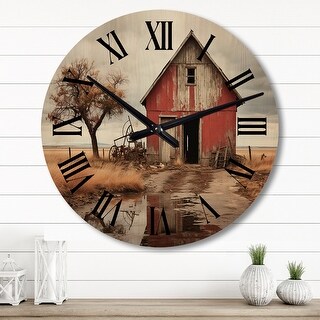 Designart "Canada Rural Charm II" Farmhouse Oversized Wood Wall Clock ...