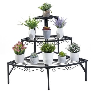 3-Tier Quarter Round Plant Corner Shelf for Flower Pot Display - Bed ...