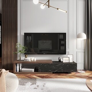 Modern TV Stand with Adjustable Length and Hidden Rails for 65-Inch TVs ...