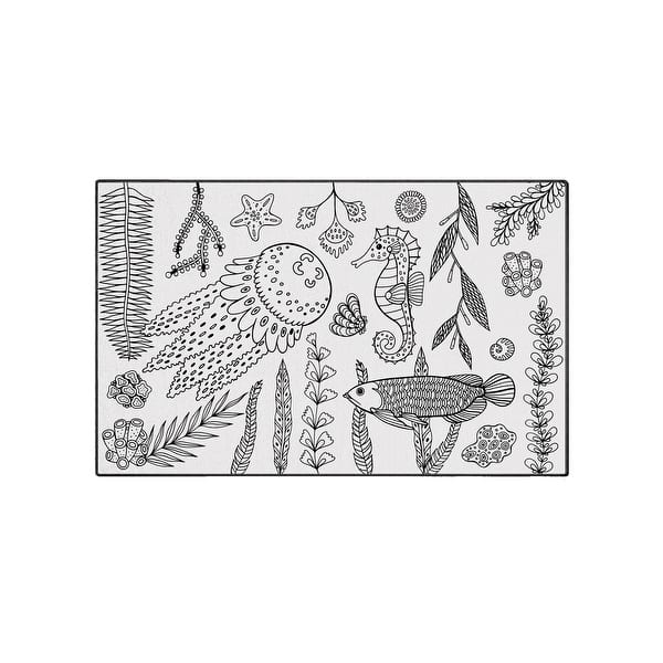 Coloring Ocean Decor Washable Rug Markers Playroom Art Seahorse ...
