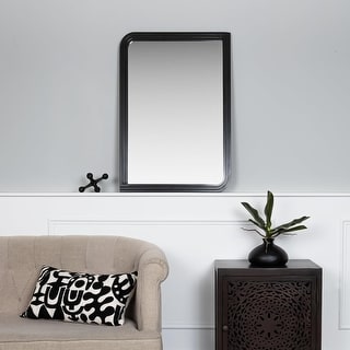Black Modern Rounded Corner Rectangular Wall Mirror - Bed Bath & Beyond ...