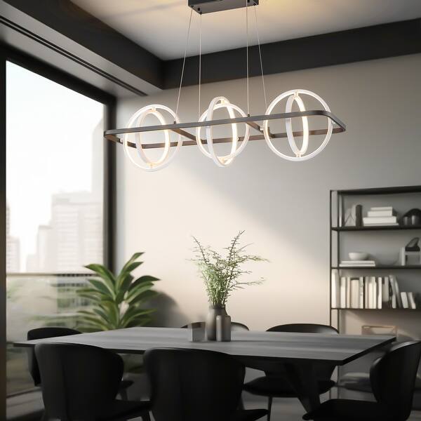 6-Light Modern Black Rectangular Globe Dimmable Large LED Chandelier ...