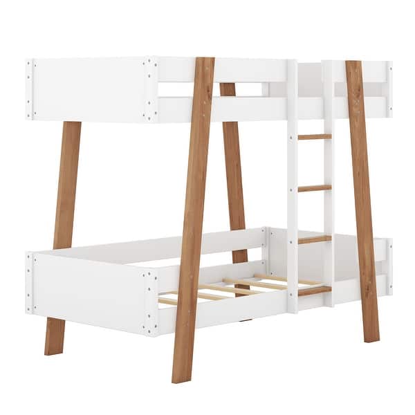 Rustic Twin Size Wood Bunk Bed with Built-in Ladder and 4 Wood Color ...