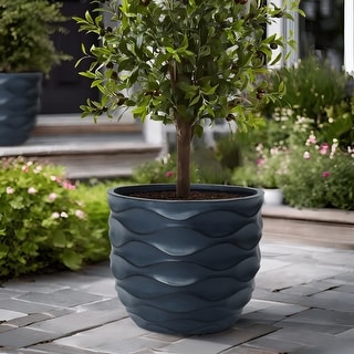 Round Black Waves Indoor/Outdoor MgO Planter - Bed Bath & Beyond - 40009525