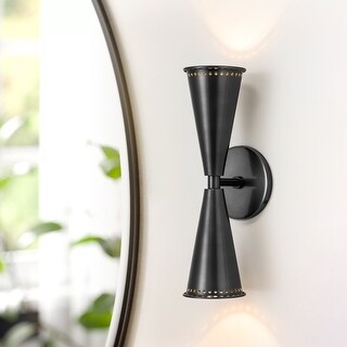 2-Light Mid-Century Modern Double Cone Pinhole Hourglass Wall Sconces ...