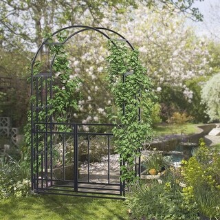 Metal Garden Arbor w/ Double Doors, Locking Gate, Climbing Vine Frame ...