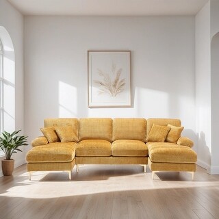 Cozy Chenille Fabric U-Shape Living Room Sectional Sofa, Yellow - Bed ...