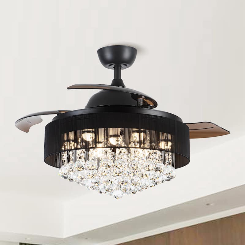 42-in Glam 4-Blade Matte Black Crystal LED Chandelier Ceiling Fan with ...