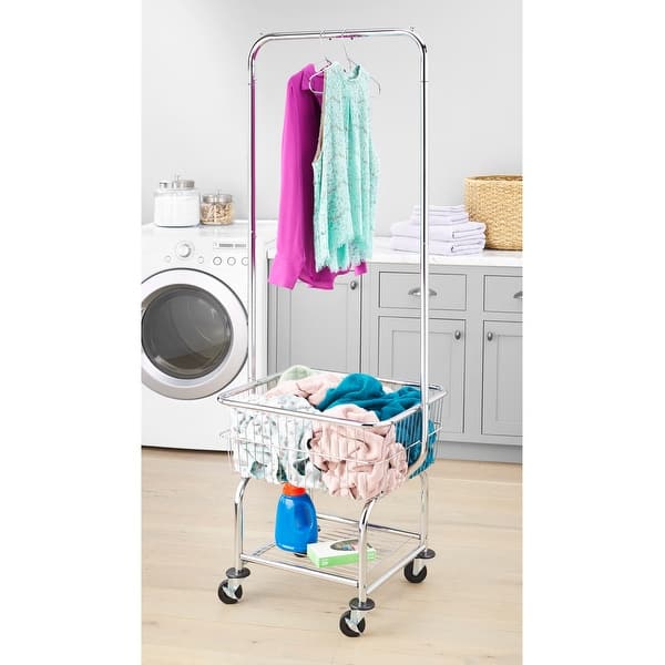 Whitmor Commercial Rolling Laundry Butler-Wire Storage Rack - Chrome ...