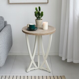 Farmhouse Round End Table, Rustic Wood Side Table for Living Room ...