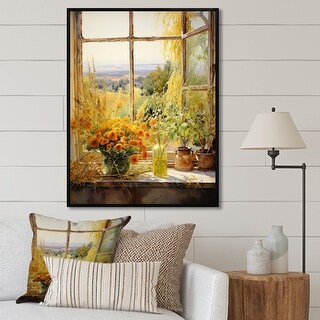 Designart "Harvest Floral Gaze Farm Windows I" Farm Windows Yellow Wall ...