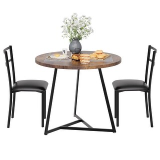 2-person dining table set with 2 upholstered chairs, vintage brown ...