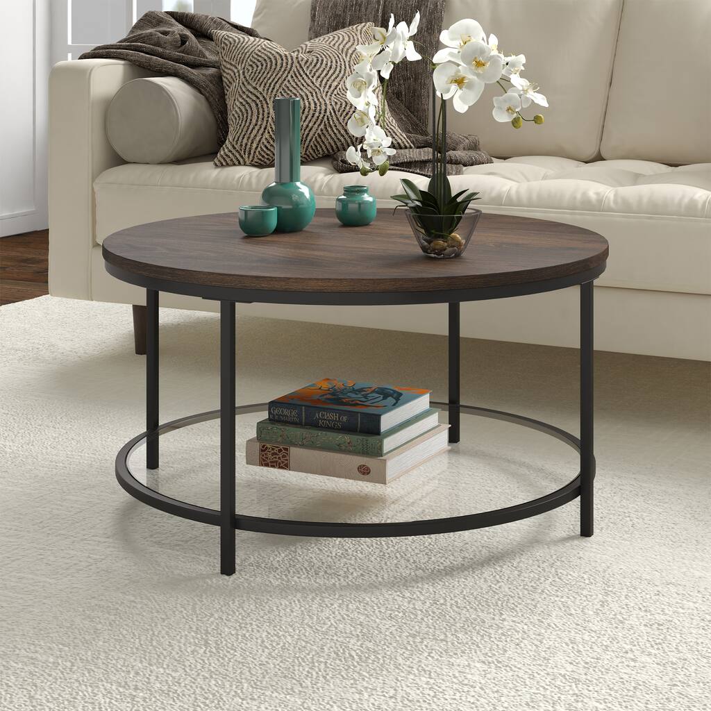 Otto 36" Wide Round Coffee Table with MDF Shelf - 36" Wide - Overstock ...