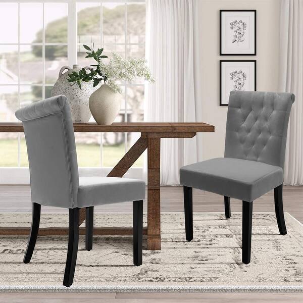 Velvet Upholstered Dining Chair Set 2pc, Modern Kitchen High Back Side ...