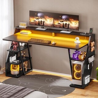 LED Gaming Desk 55'' Storage Shelves PC Gamer Desk Monitor Stand - Bed ...