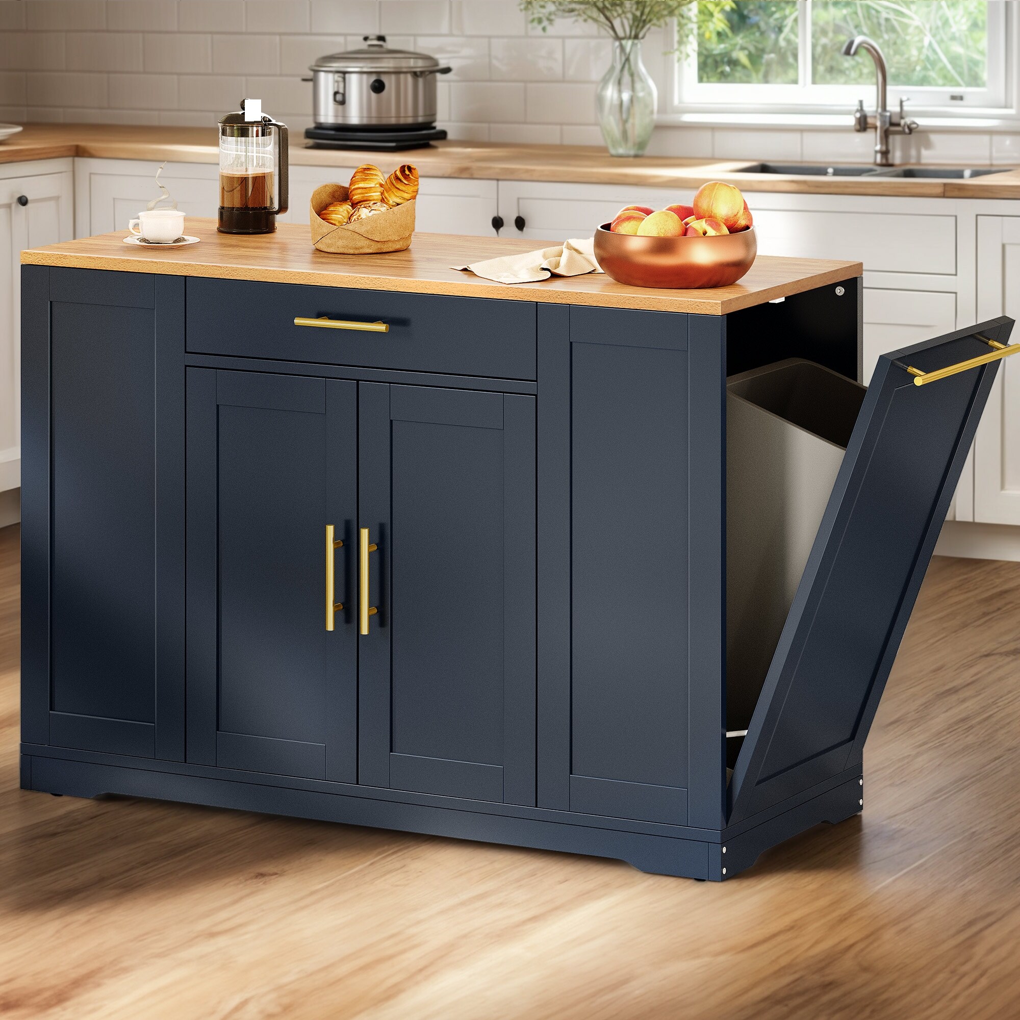 Moasis 53 inch Rolling Kitchen Island Storage Cabinet Portable Mobile Kitchen Cart Grey