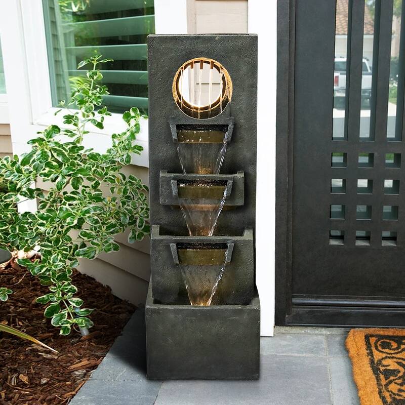 39.3 '' H Modern Slate Stone Look Floor Waterfall Fountain with LED ...