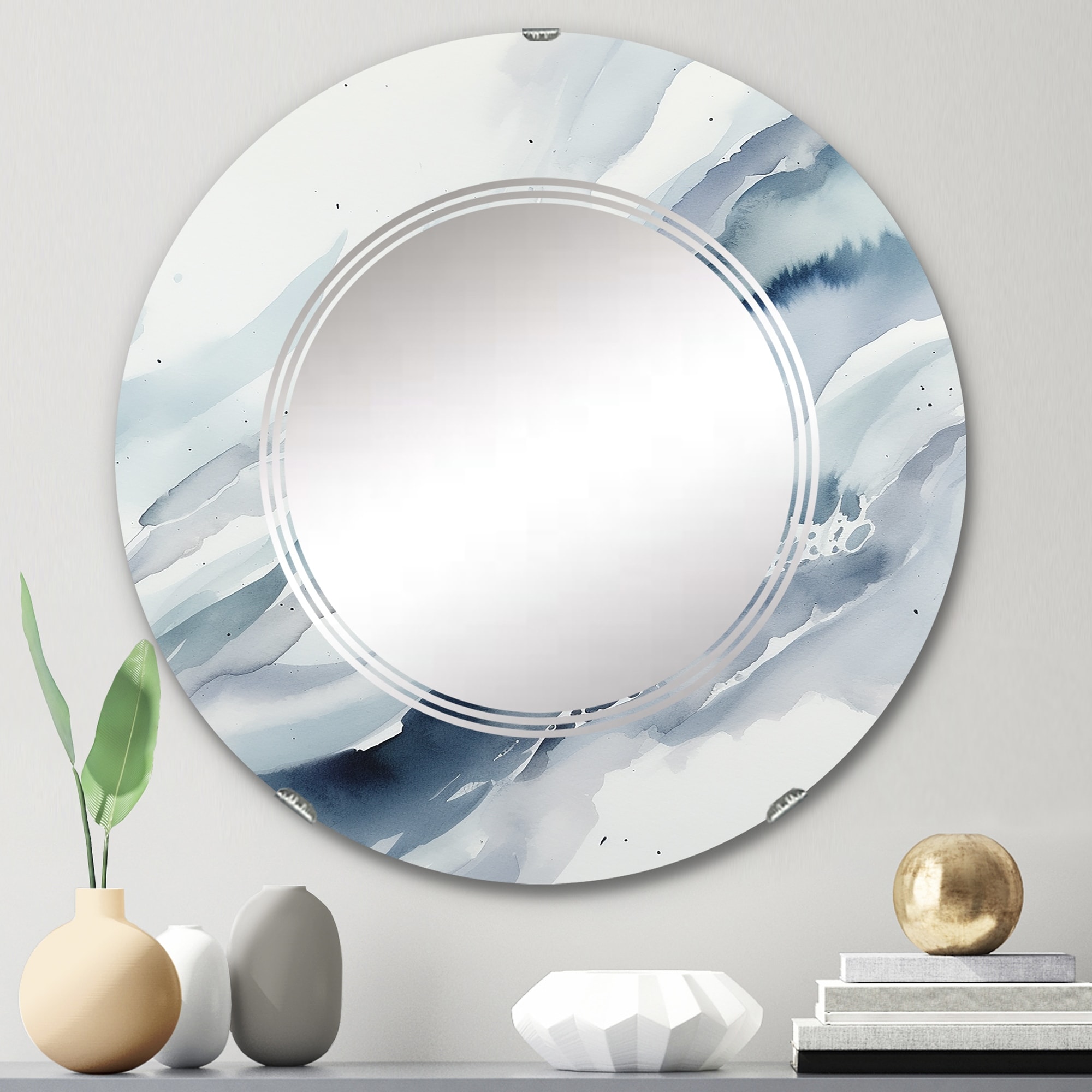 Designart "Blue and White Marble Dreams" Abstract Modern Wall Mirror ...