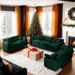 Large Deep Sofa Set of 3 Sofas with Cushions and Pillows, Green - Bed ...