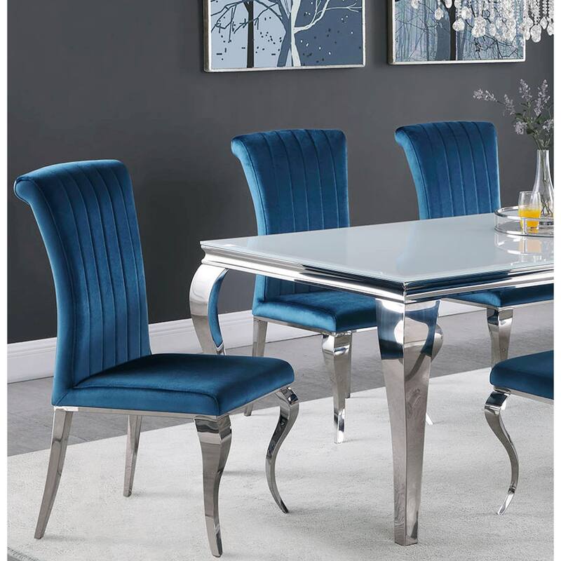 Majestic Cabriola Design Teal Velvet Dining Chairs with Chrome legs ...