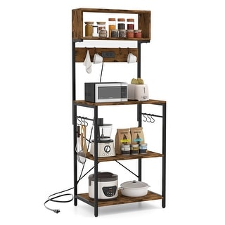 Costway Kitchen Bakers Rack 5-Tier Coffee Bar Station with Power - See ...